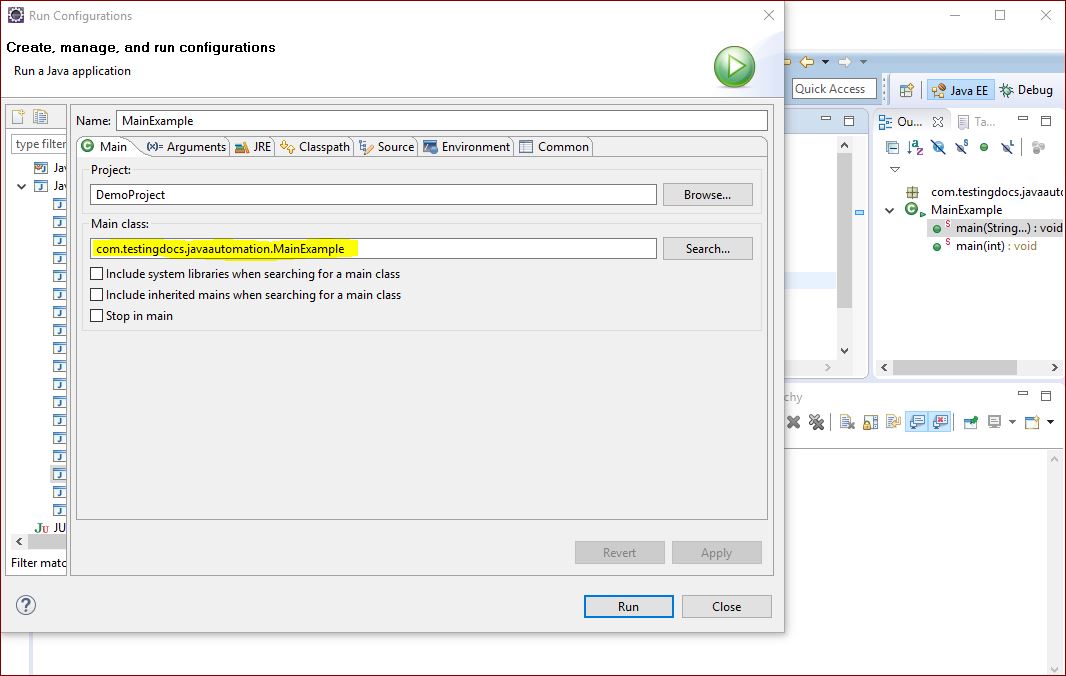 The Java Main Method TestingDocs