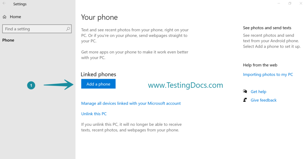 Link Android Mobile Phone to Windows 10 PC - TestingDocs