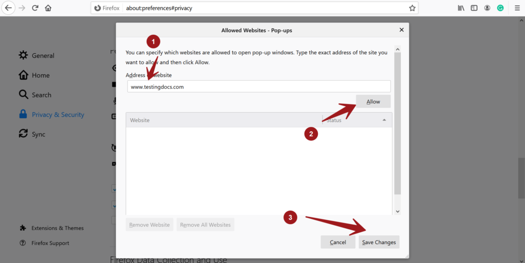 How To Add An Exception To Allow Pop Up In Firefox Browser
