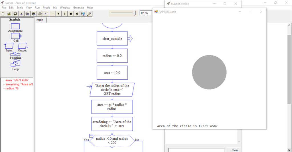 Area of Circle Raptor Flowchart | TestingDocs.com