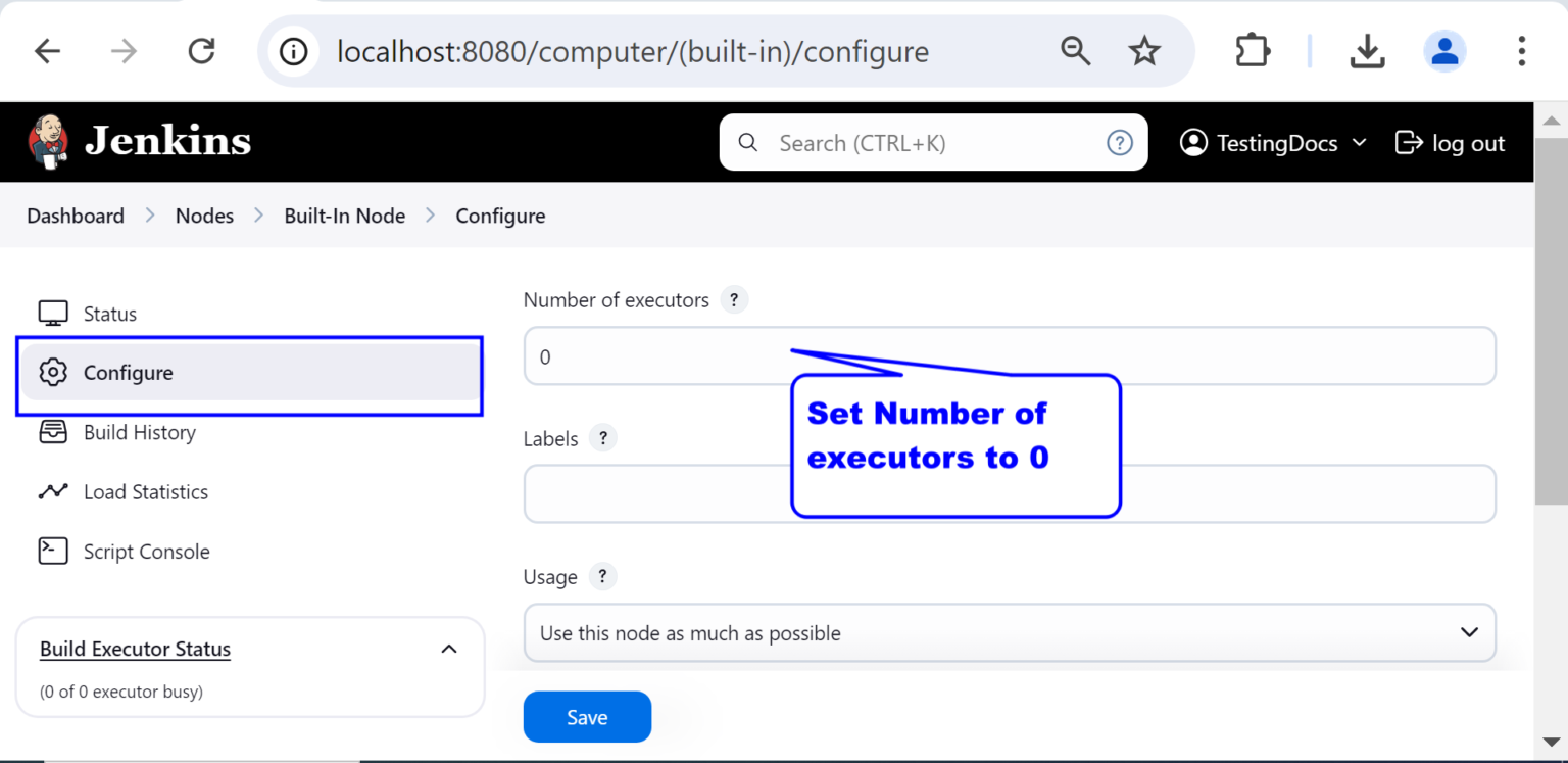 How to prevent builds from running on built-in node? - TestingDocs