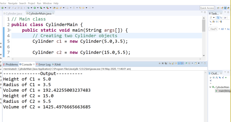 Cylinder class java program demo. | TestingDocs.com