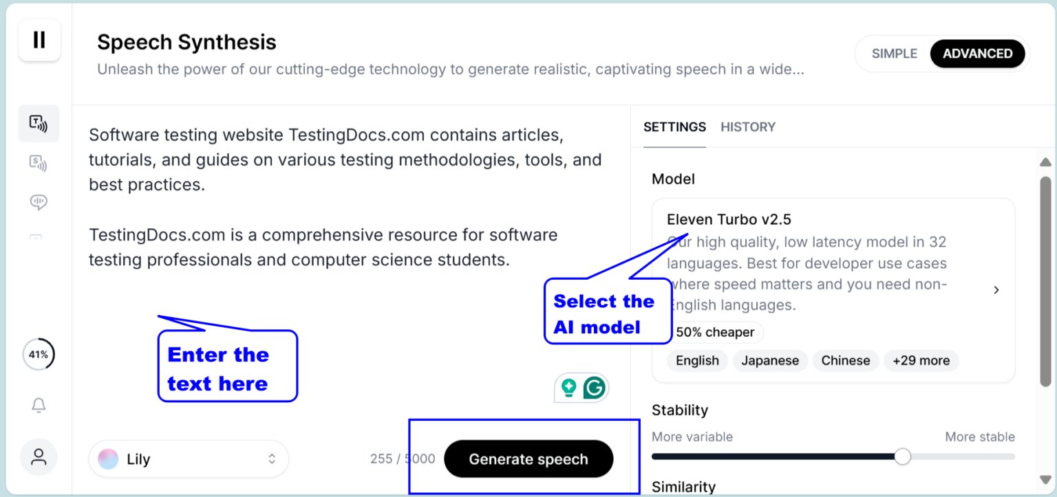 How to generate speech with ElevenLabs AI tool? - TestingDocs