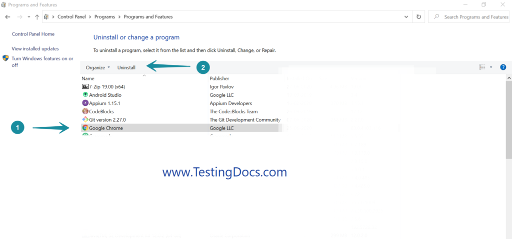 Google Chrome Browser Uninstall on Windows - TestingDocs