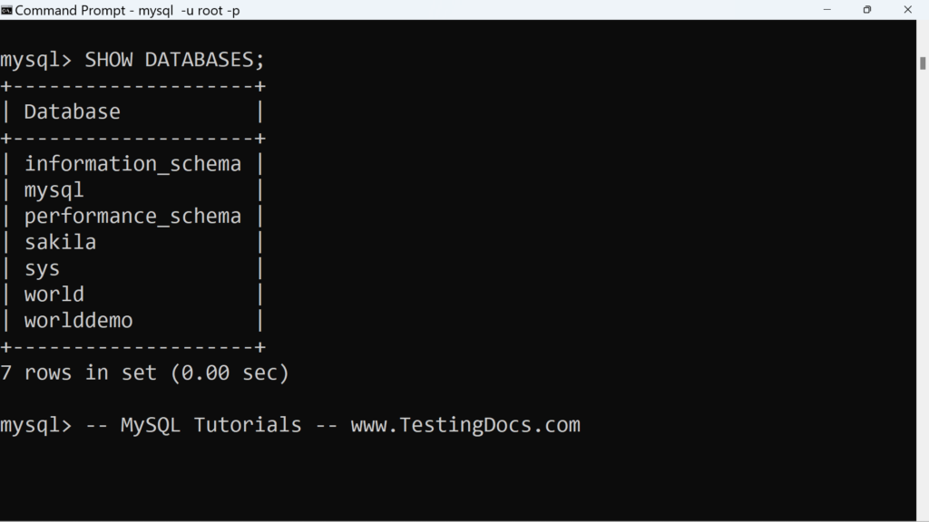What is the statement to list the MySQL databases? - TestingDocs