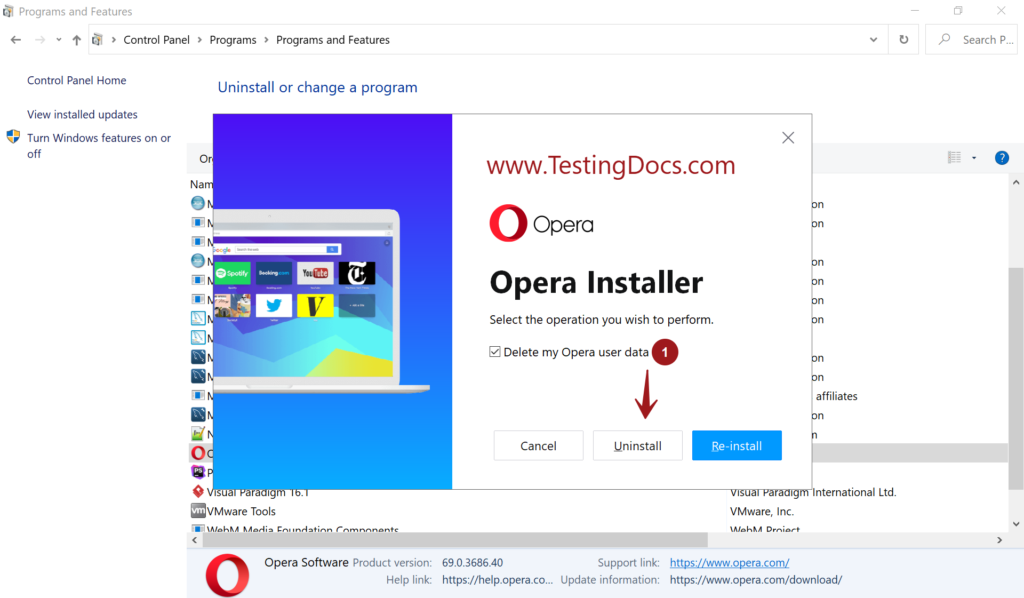 Uninstall the Opera Web browser on the Windows | TestingDocs