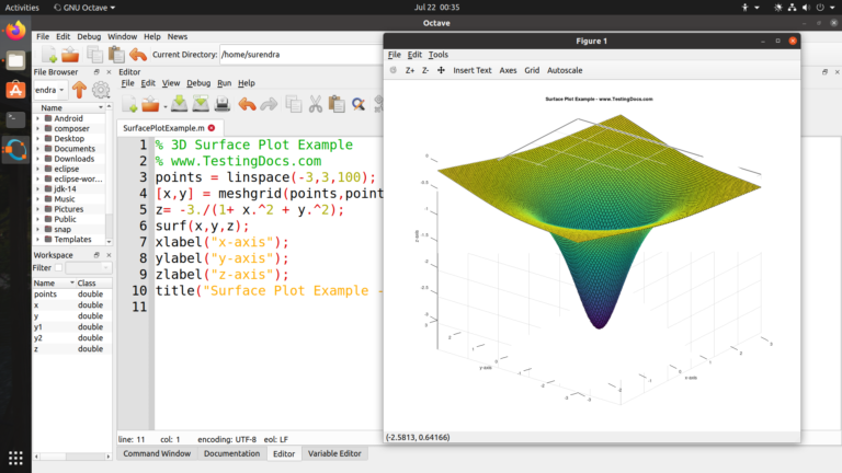 3D Surface Plot Example using Octave - TestingDocs.com