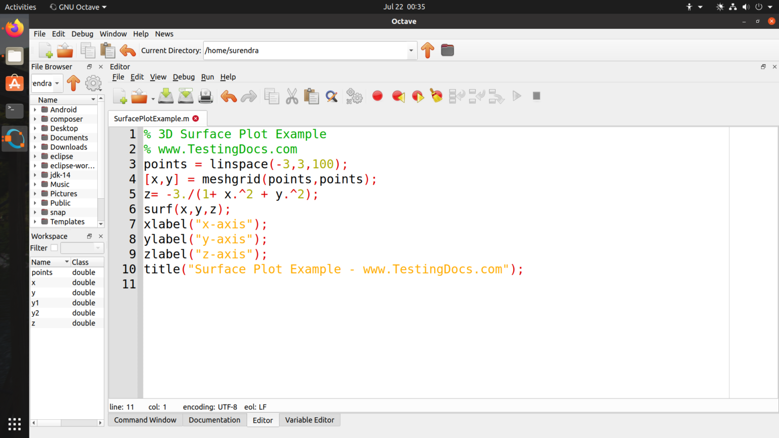 3D Surface Plot Example using Octave - TestingDocs