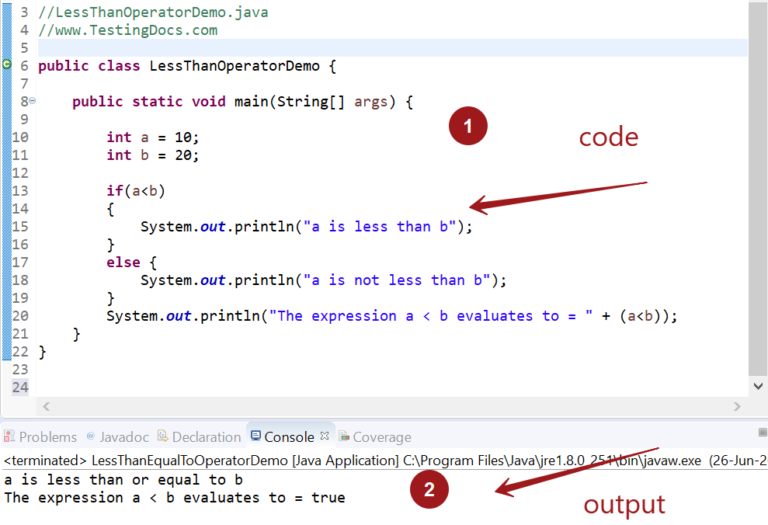 Relational operator less than in java | TestingDocs