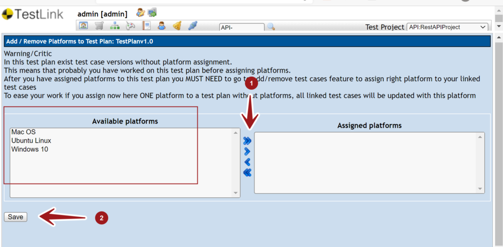 Assign Platform to Test Case - TestingDocs