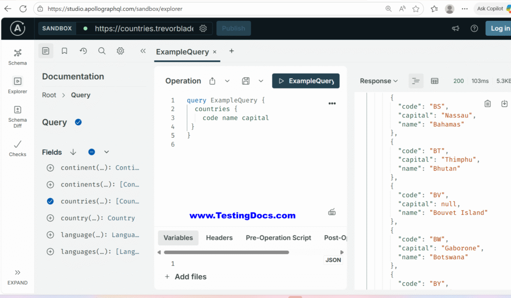 Apollo GraphQL Sandbox Explorer - TestingDocs