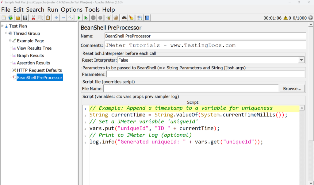 JMeter BeanShell PreProcessor - TestingDocs