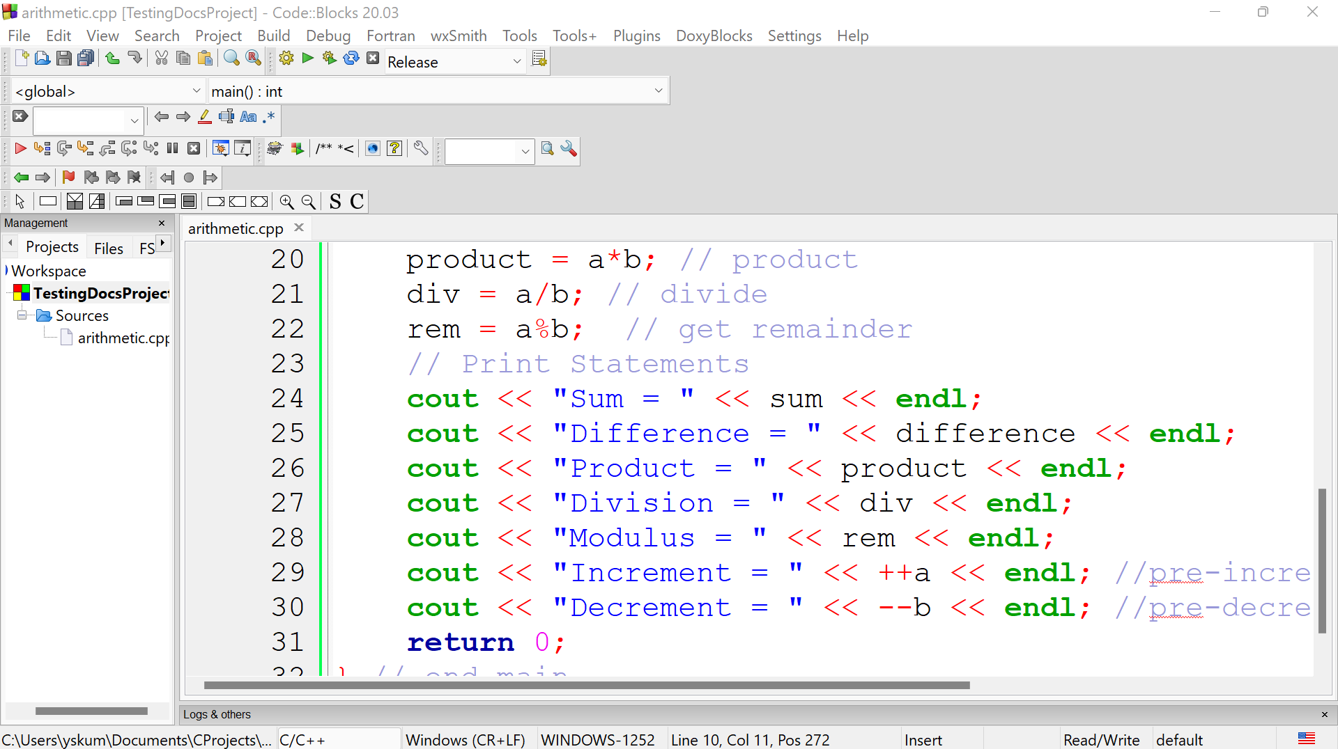 C Arithmetic Operators TestingDocs