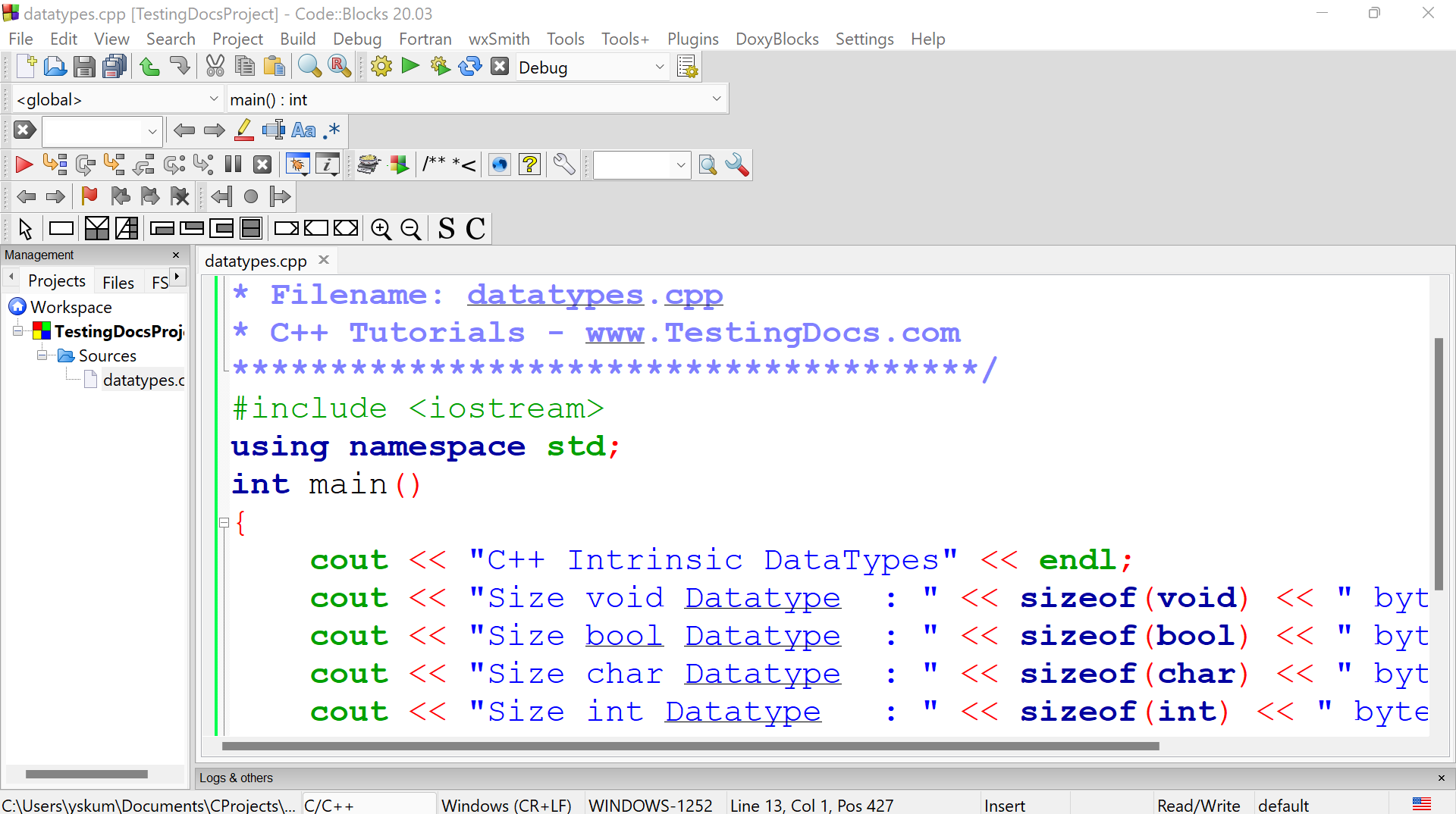 C Intrinsic Data Types TestingDocs