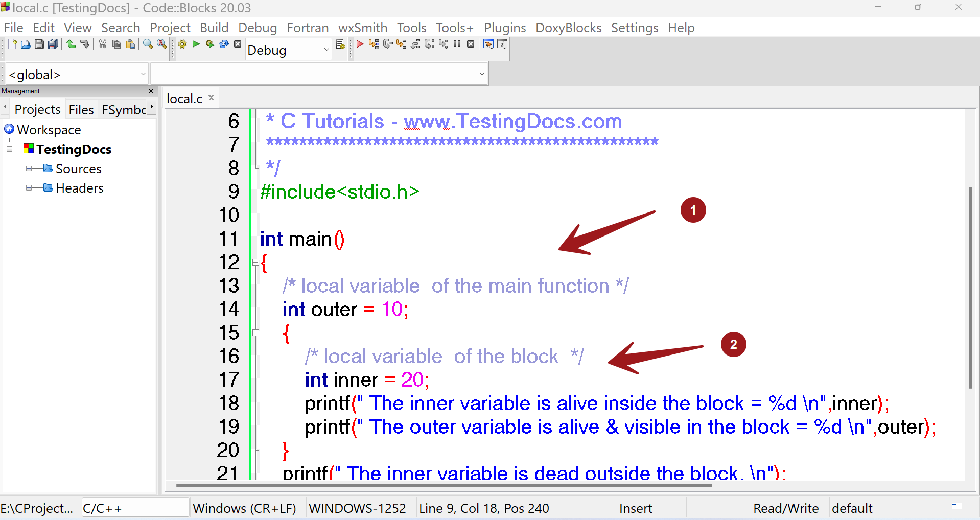 C Local Variables TestingDocs