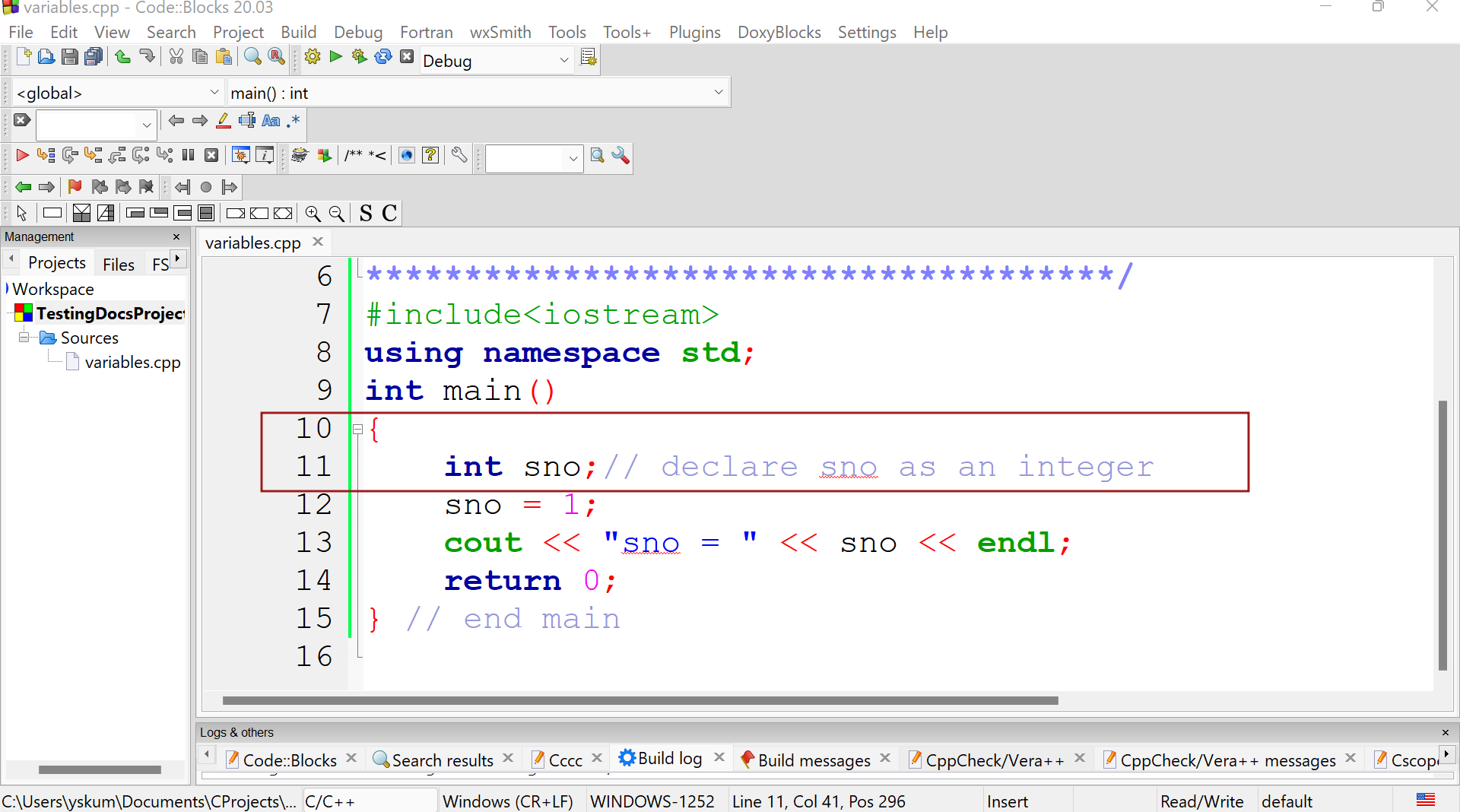 C Variable Declaration TestingDocs
