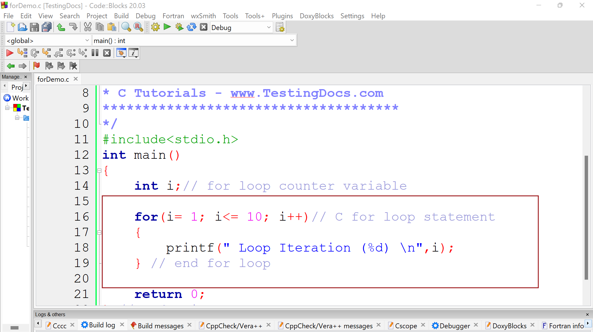 C For Loop Statement TestingDocs