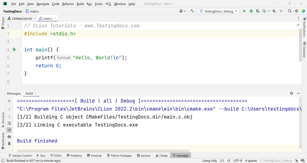 Build & Run CLion Project - TestingDocs.com