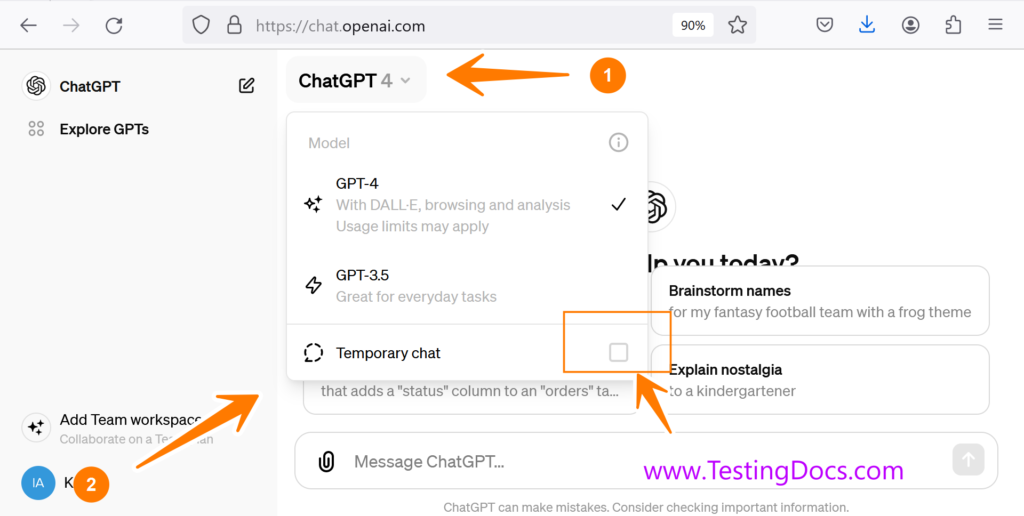 ChatGPT Temporary Chat - TestingDocs