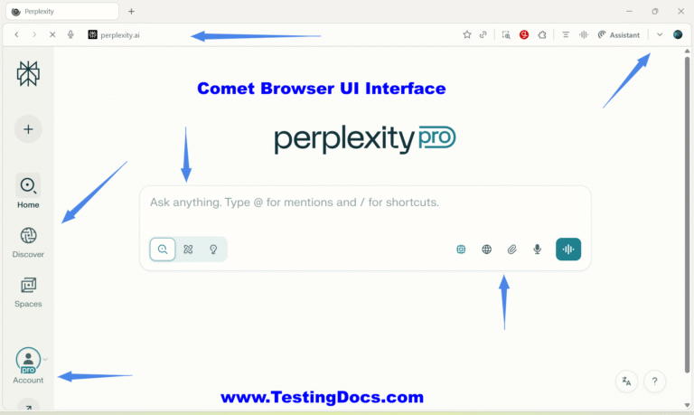 Comet Browser UI Interface - TestingDocs