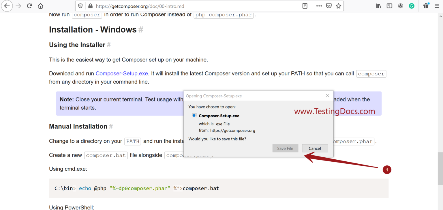 Composer Download on Windows - TestingDocs