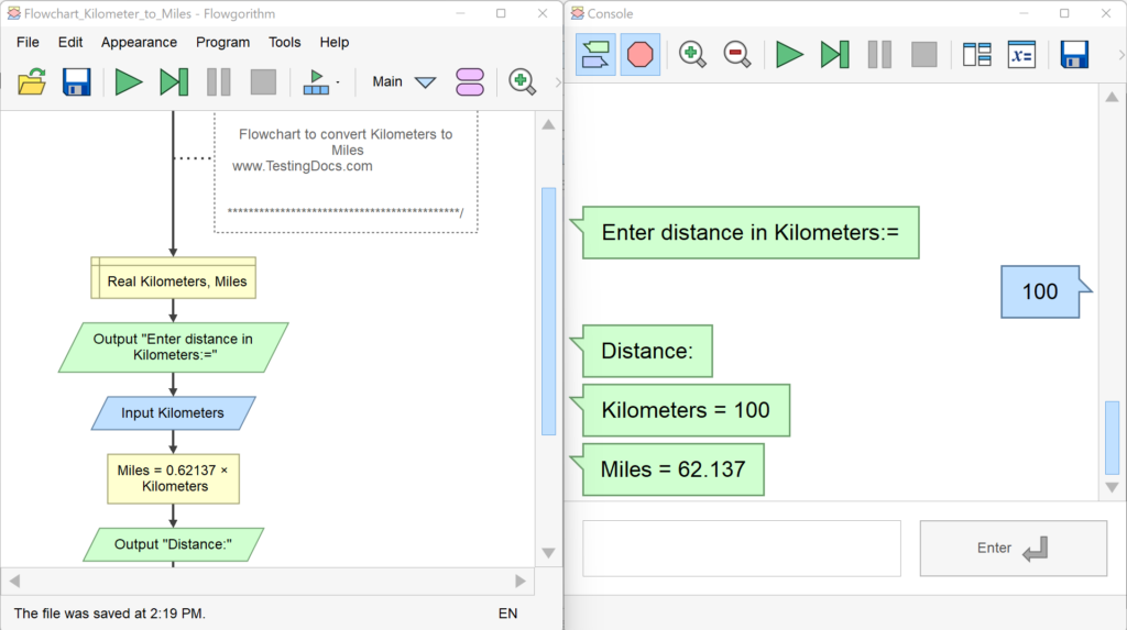 Flowchart Kilometers to Miles - TestingDocs