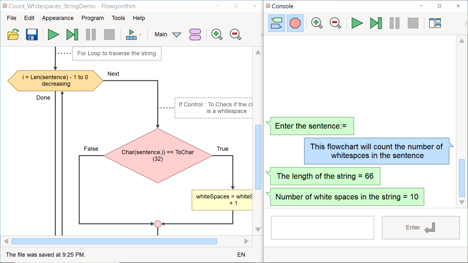 Flowchart to count white spaces in a String | TestingDocs.com