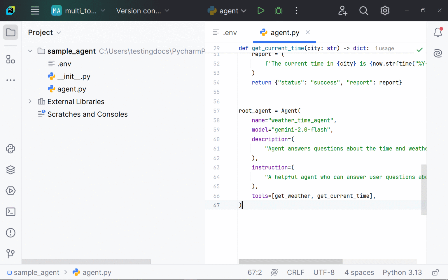 Create Agent Project - TestingDocs
