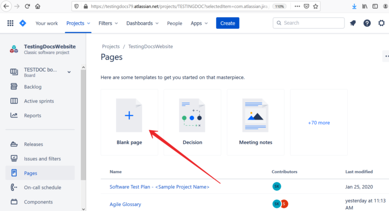 Create Confluence Page - TestingDocs