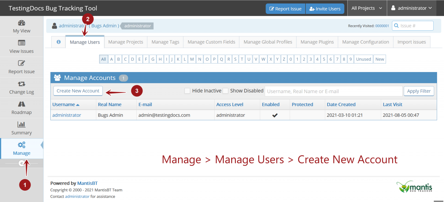 Create New Account In Mantis Bug Tracker Testingdocs 2072