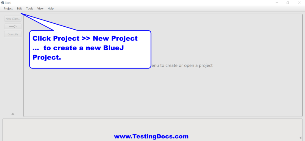 Create New BlueJ Project - TestingDocs
