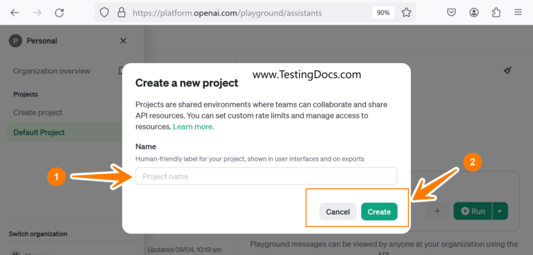 Create New OpenAI Project [ 2023 ] - TestingDocs.com