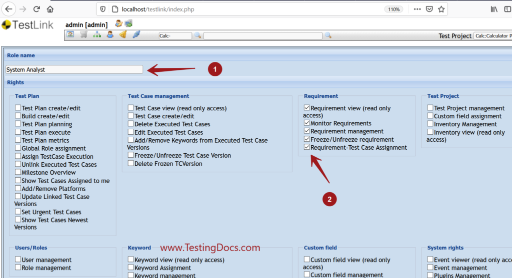 Create a Role in TestLink - TestingDocs