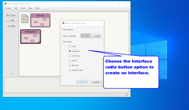 Create Java Interface in BlueJ IDE - TestingDocs