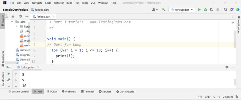 Dart for Loop - TestingDocs