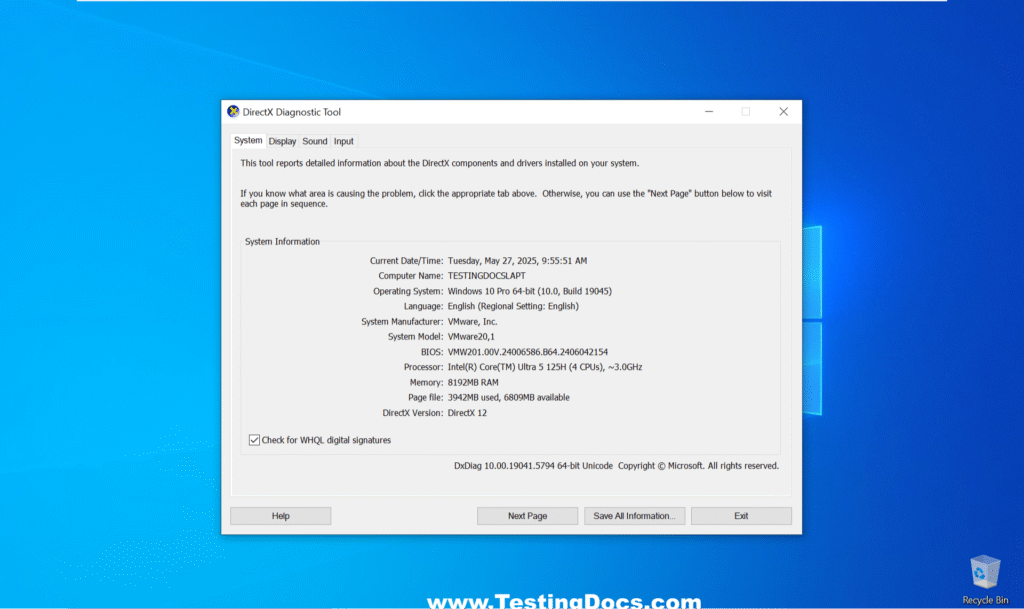 DirectX Diagnostic Tool - TestingDocs
