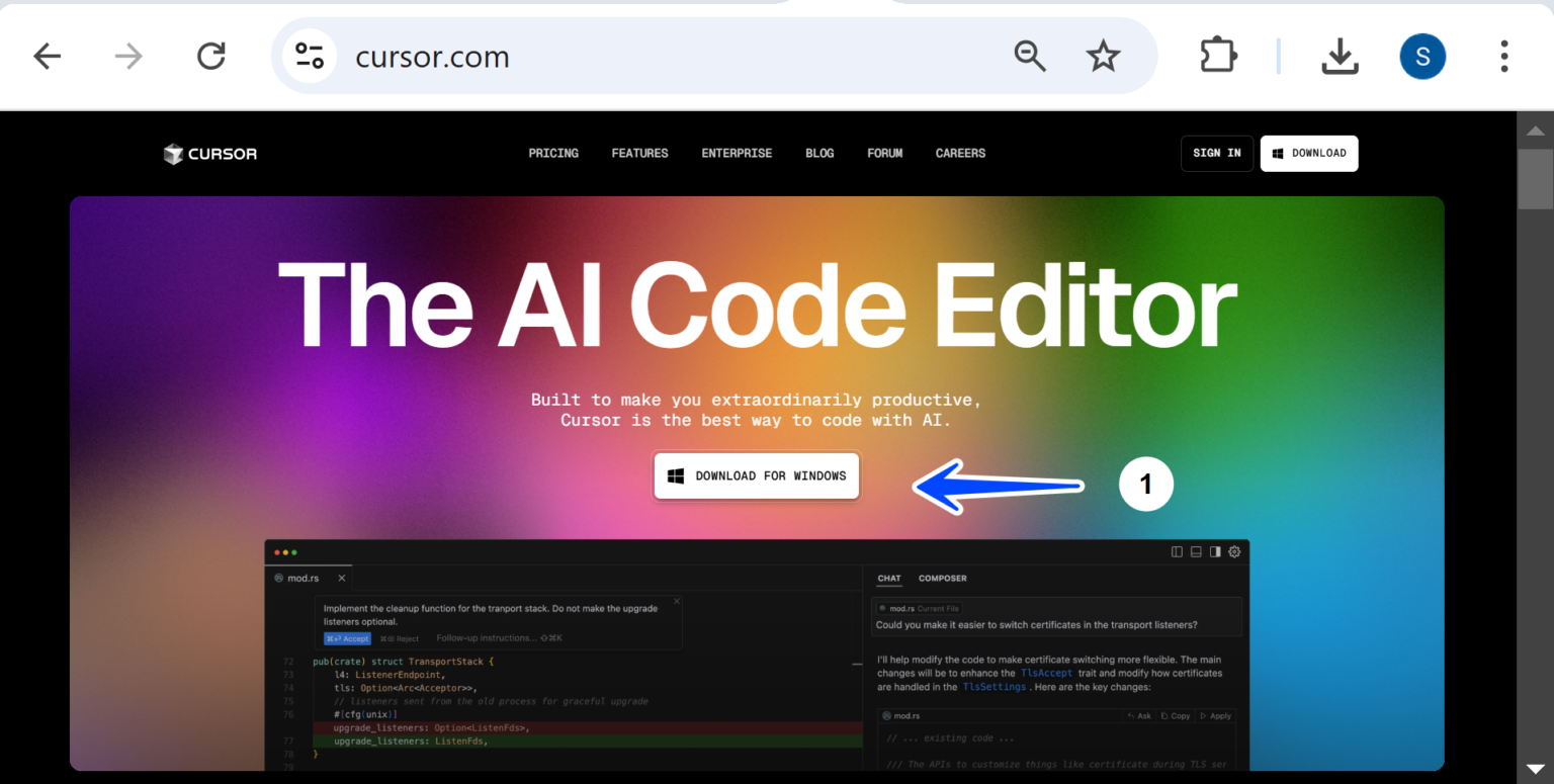 Download Cursor AI Code Editor on Windows - TestingDocs