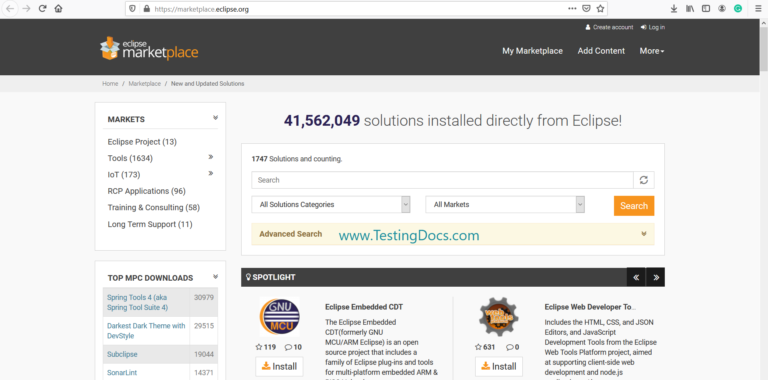 Eclipse Marketplace - TestingDocs