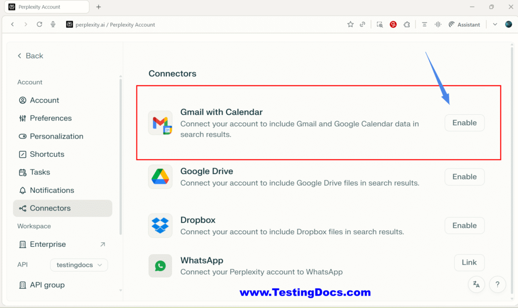 Connect Gmail Account to Comet Browser | TestingDocs