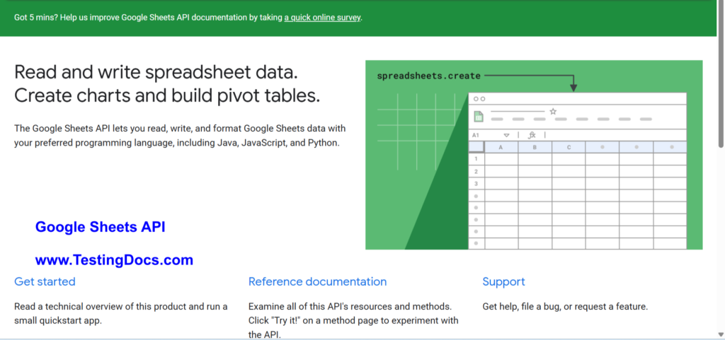Google Sheets API - TestingDocs