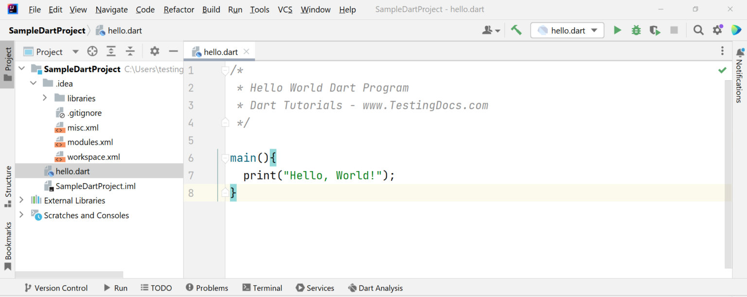 Basic Dart Program Example | TestingDocs.com