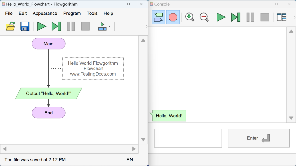 Hello World Flowgorithm Flowchart TestingDocs
