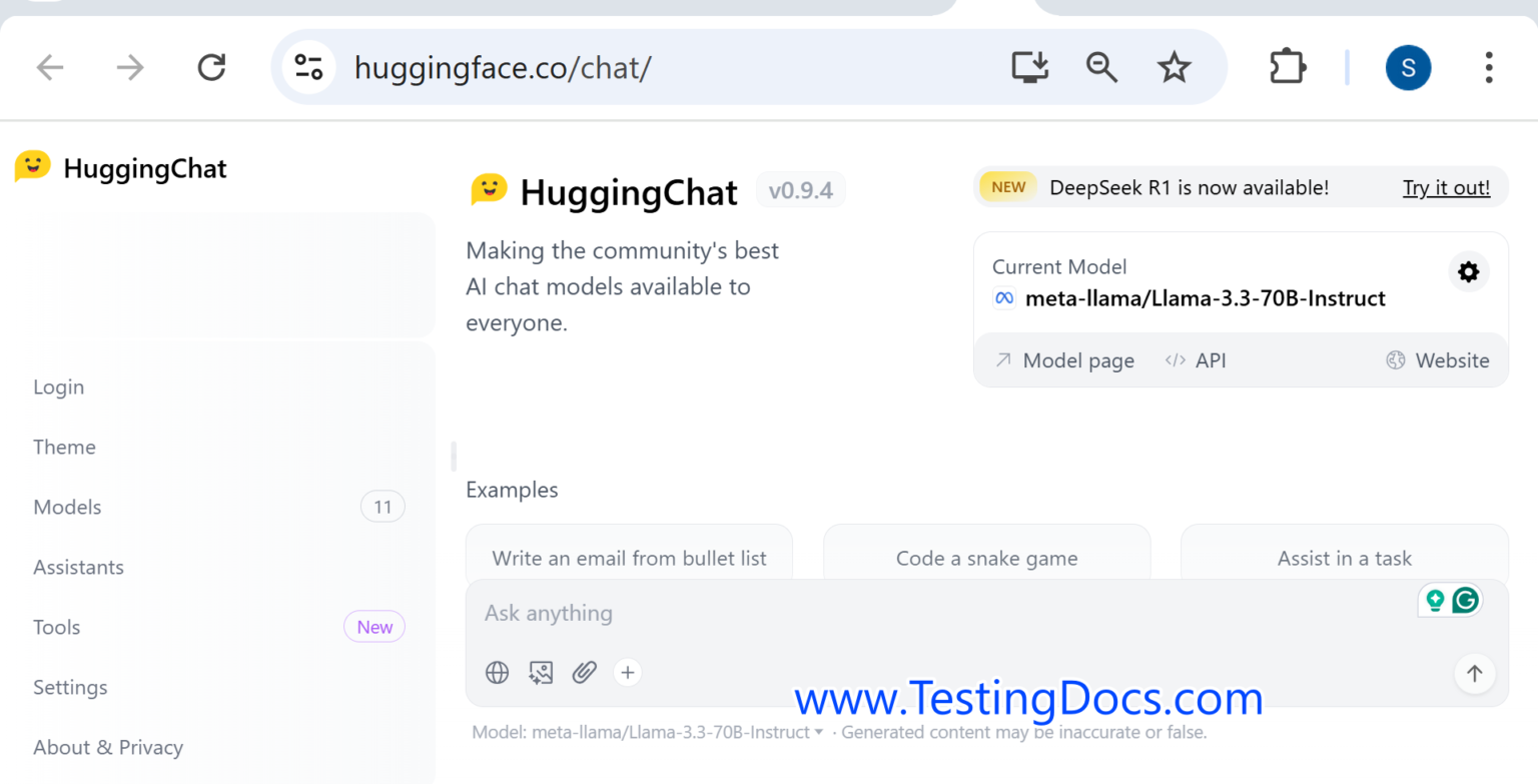 HuggingChat Introduction - TestingDocs