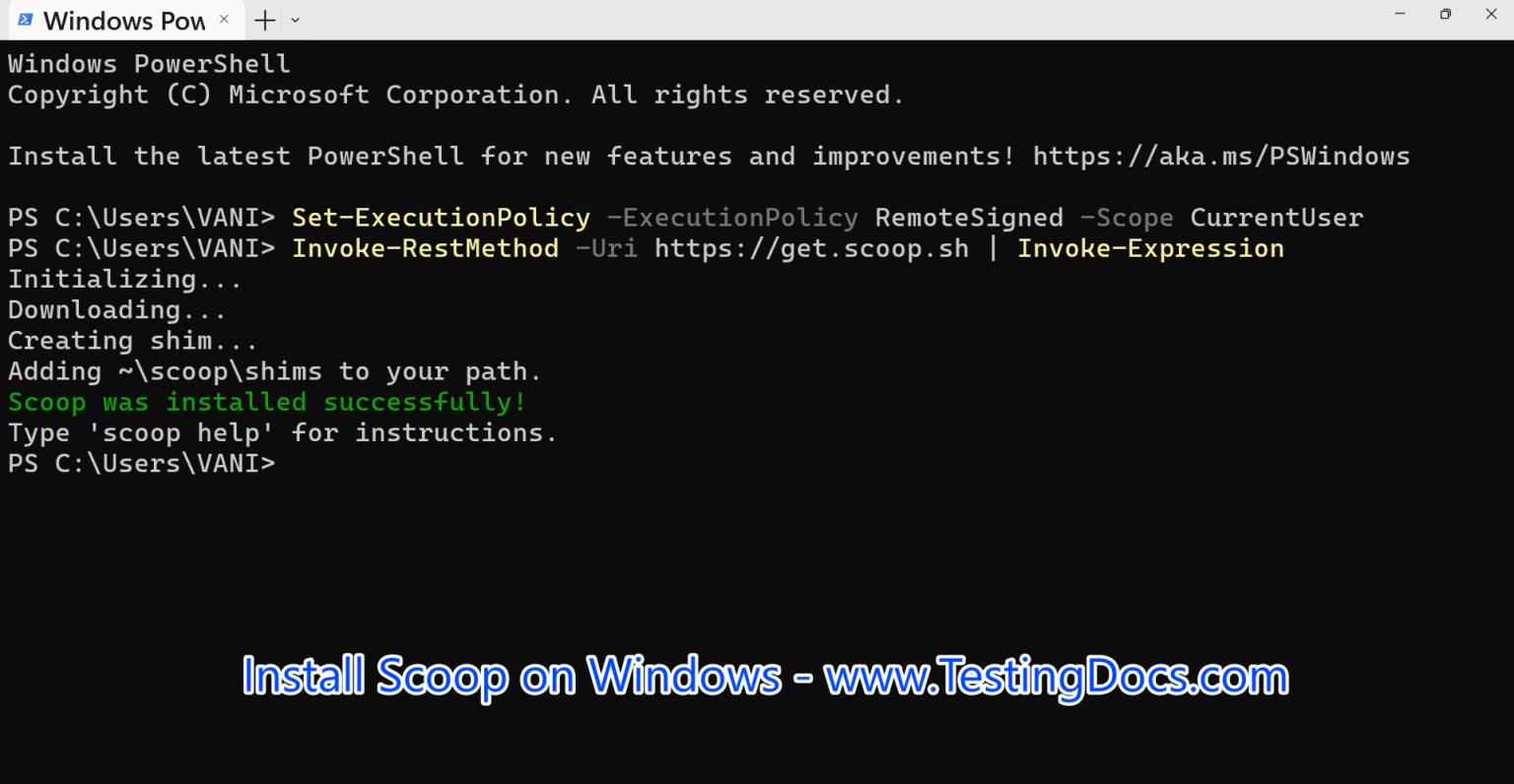Scoop Installer for Windows - TestingDocs