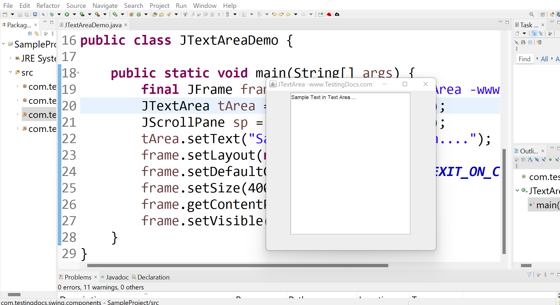 Create Text Area Using JTextArea Class TestingDocs