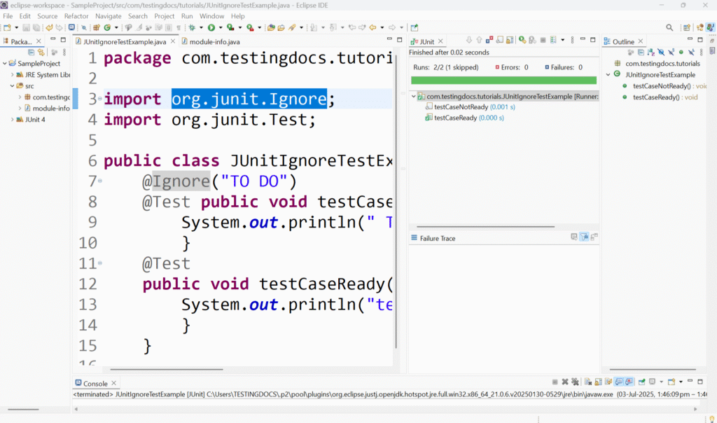 JUnit Ignore Test - TestingDocs