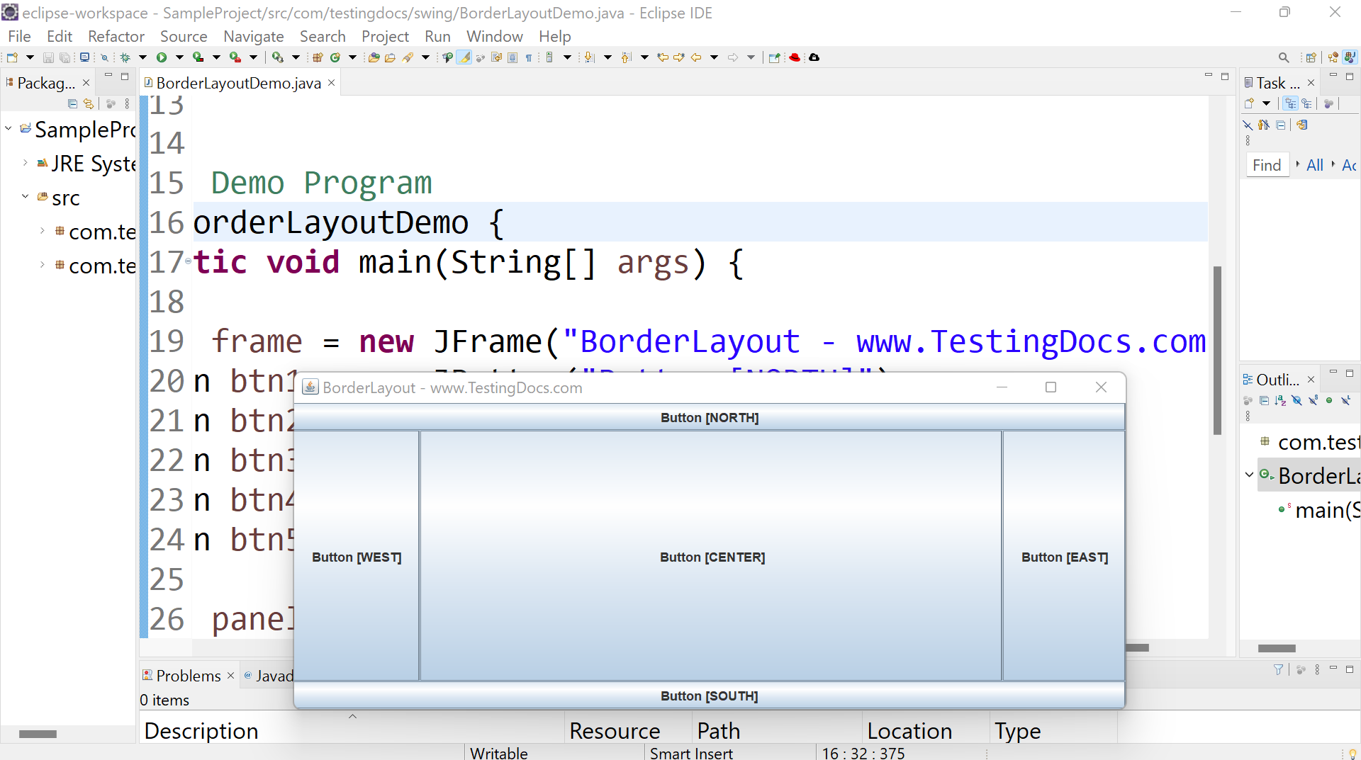 Java Swing BorderLayout TestingDocs