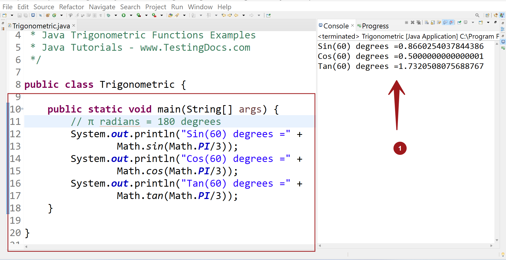 Java Trigonometric Functions TestingDocs