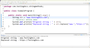 Java replace() method - TestingDocs