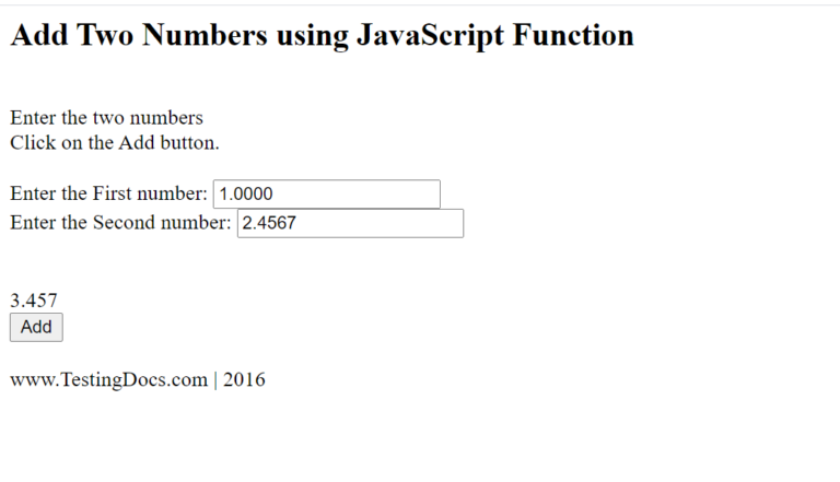 Pass values to a JavaScript Function - TestingDocs